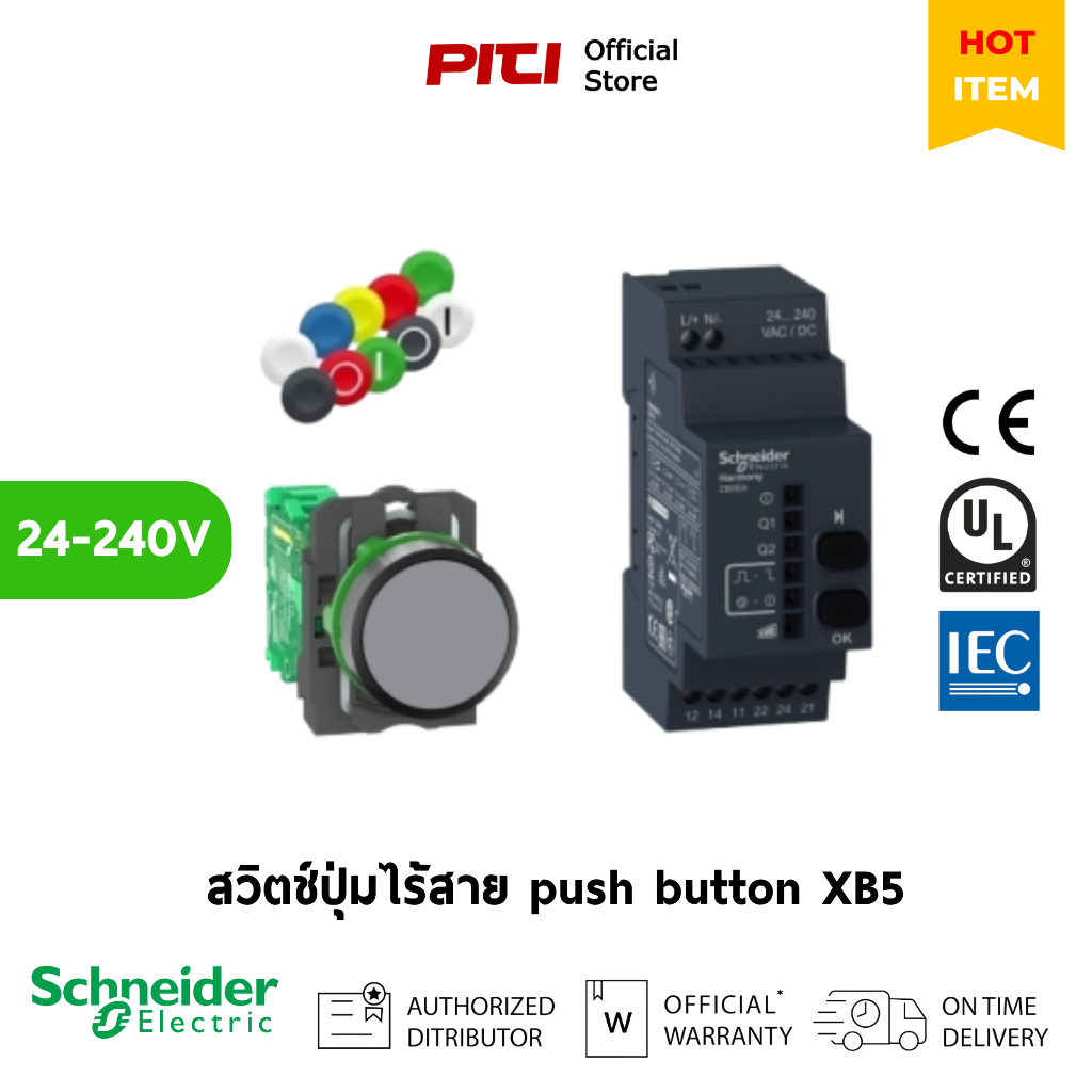 Schneider ชุดสวิตช์ปุ่มไร้สาย XB5RFA02 Wireless push button and configurable receiver, plastic ...