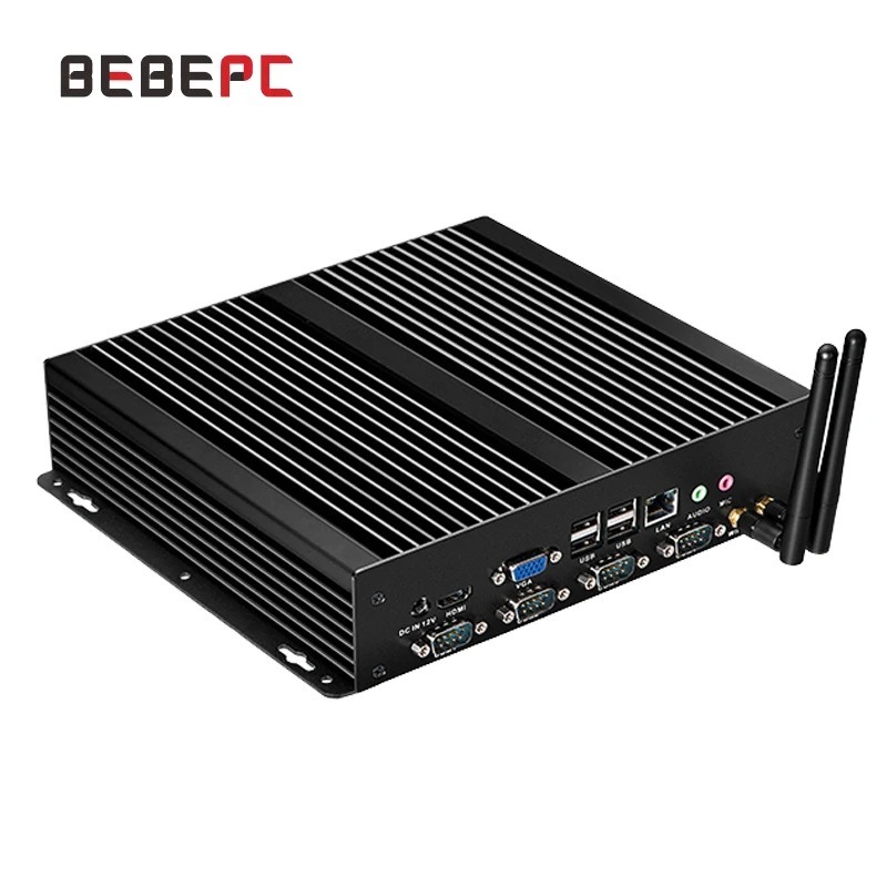 BEBEPC Industrial Fanless Mini Computer 4 COM Intel Core i5-3317U Windows XP/10 Mini PC 4*RS232 ...