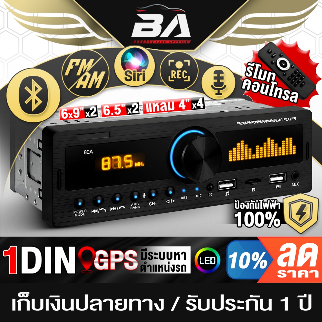 BA SOUND วิทยุติดรถยนต์ 1DIN มีระบบหาตำแหน่งรถ/รีโมทควบคุมระยะไกล BA-80A รองรับ FM/บลูทูธ/USB/SD ...