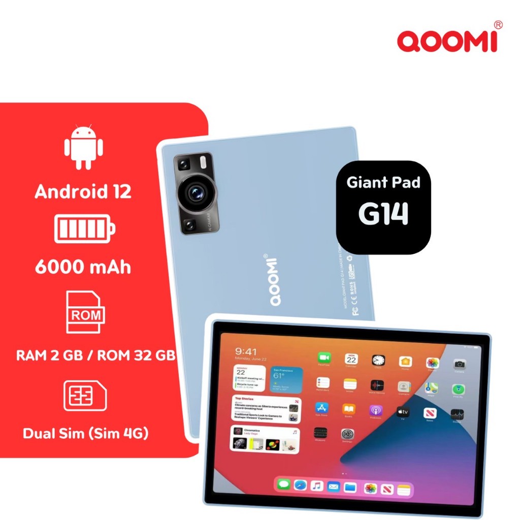 แท็บเล็ต QOOMI GIANT PAD G14 (2/32GB) จอใหญ่ 10.1 แบตอึดทน 6000mAh Tablet ศูนย์ไทย ประกัน12+1 ...