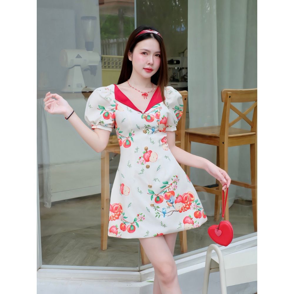 [LALAPIS] มินิเดรส เมจิก แอปเปิ้ล ลายแอปเปิ้ล แขนตุ๊กตา มินิมอล (LA299 ...