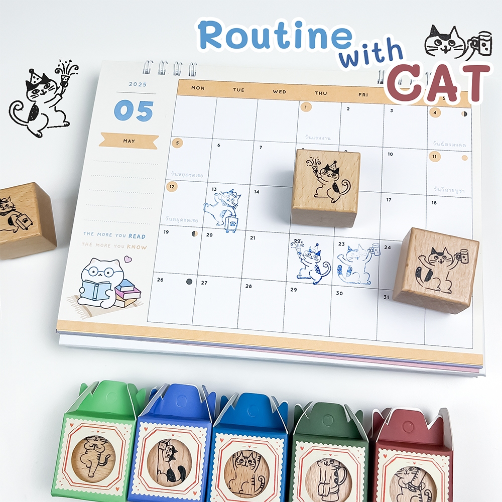 ตัวปั๊ม Routine with Cat 😻 ขนาดเหมาะกับไดอารี่ แพลนเนอร์ Wooden DIY ...