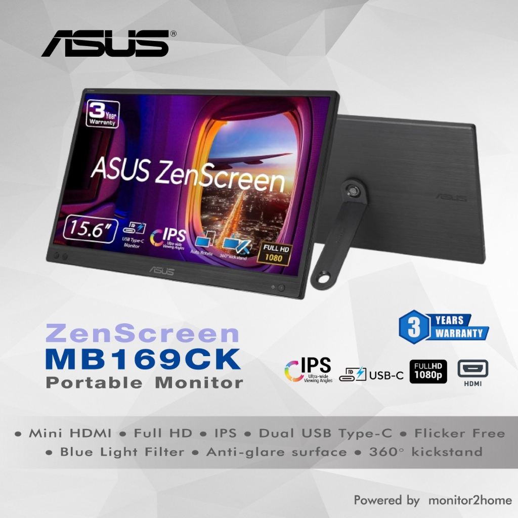 ASUS ZenScreen MB169CK Portable Monitor Full HD, IPS, Mini-HDMI, Dual ...