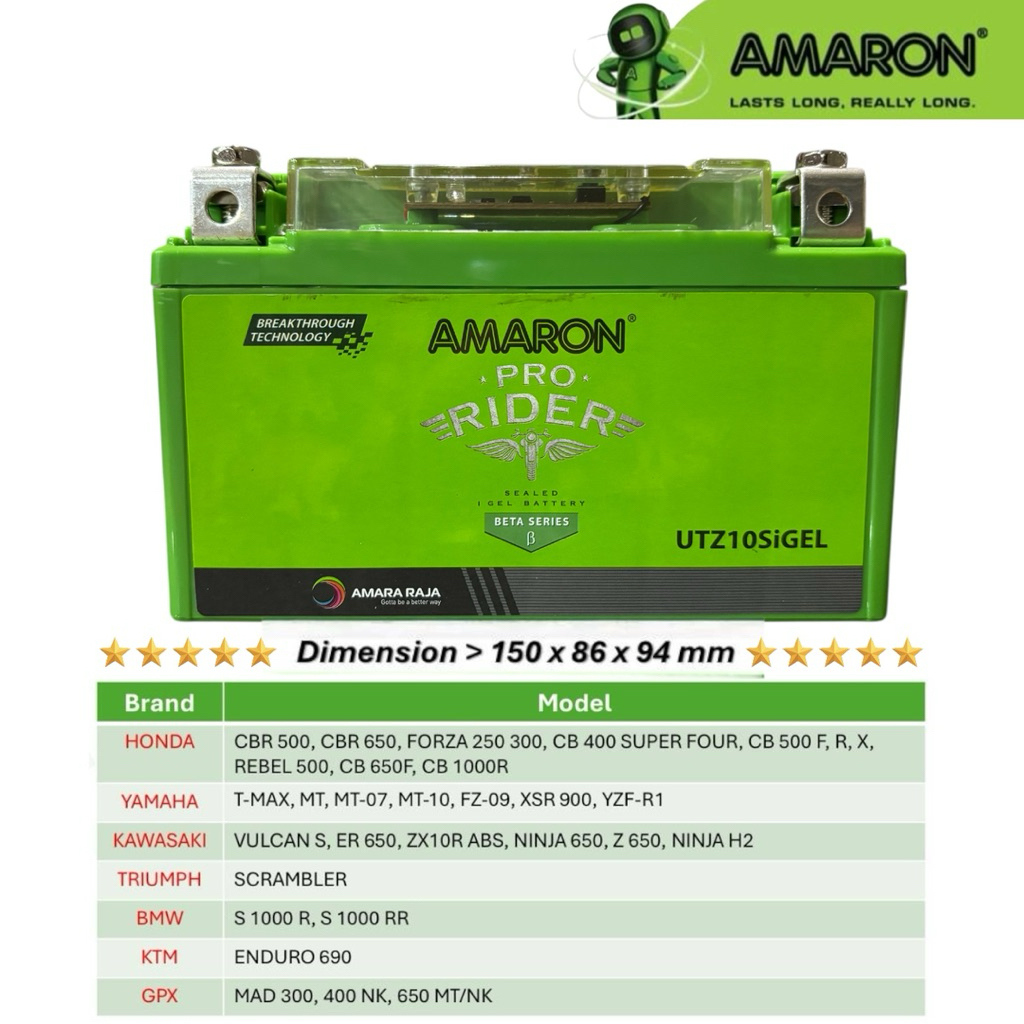 Amaron Pro Rider UTZ10SiGEL แบตเตอรี่สำหรับมอเตอร์ไซค์ 10 แอมป์ ...