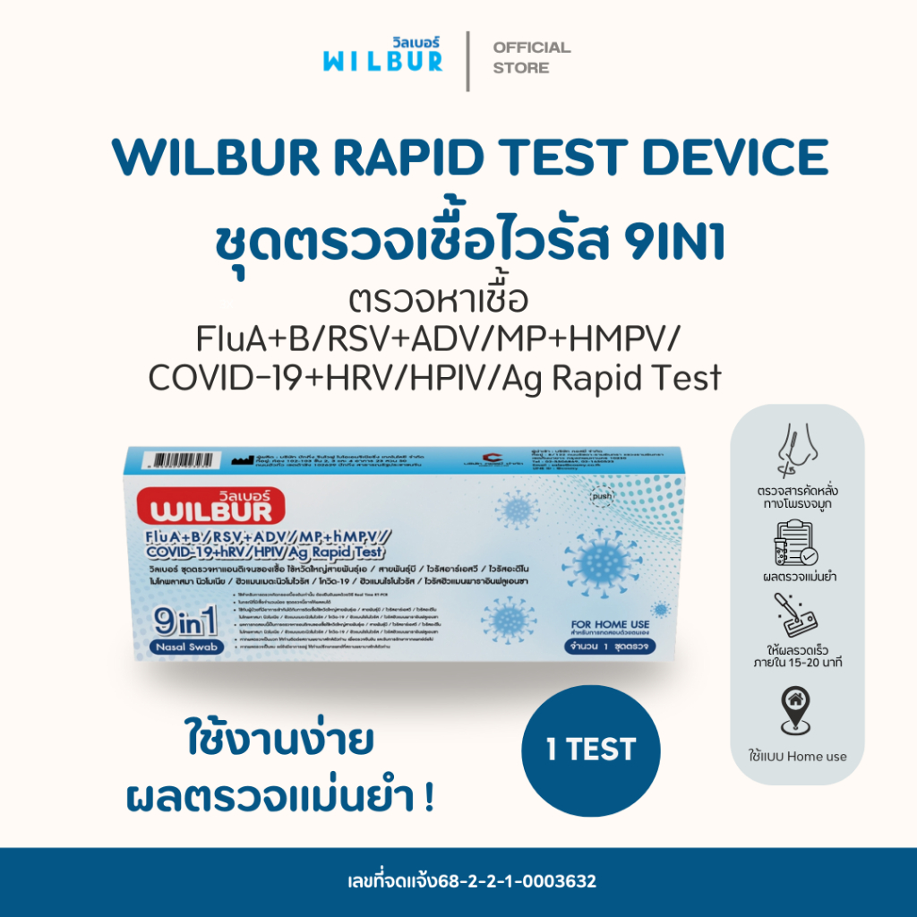 [ส่งด่วนในวัน!] Wilbur 9in1 ชุดตรวจหาเชื้อ 9 สายพันธุ์ Covid-19 ไข้หวัดใหญ่ A+B hMPV RSV+ADV ...