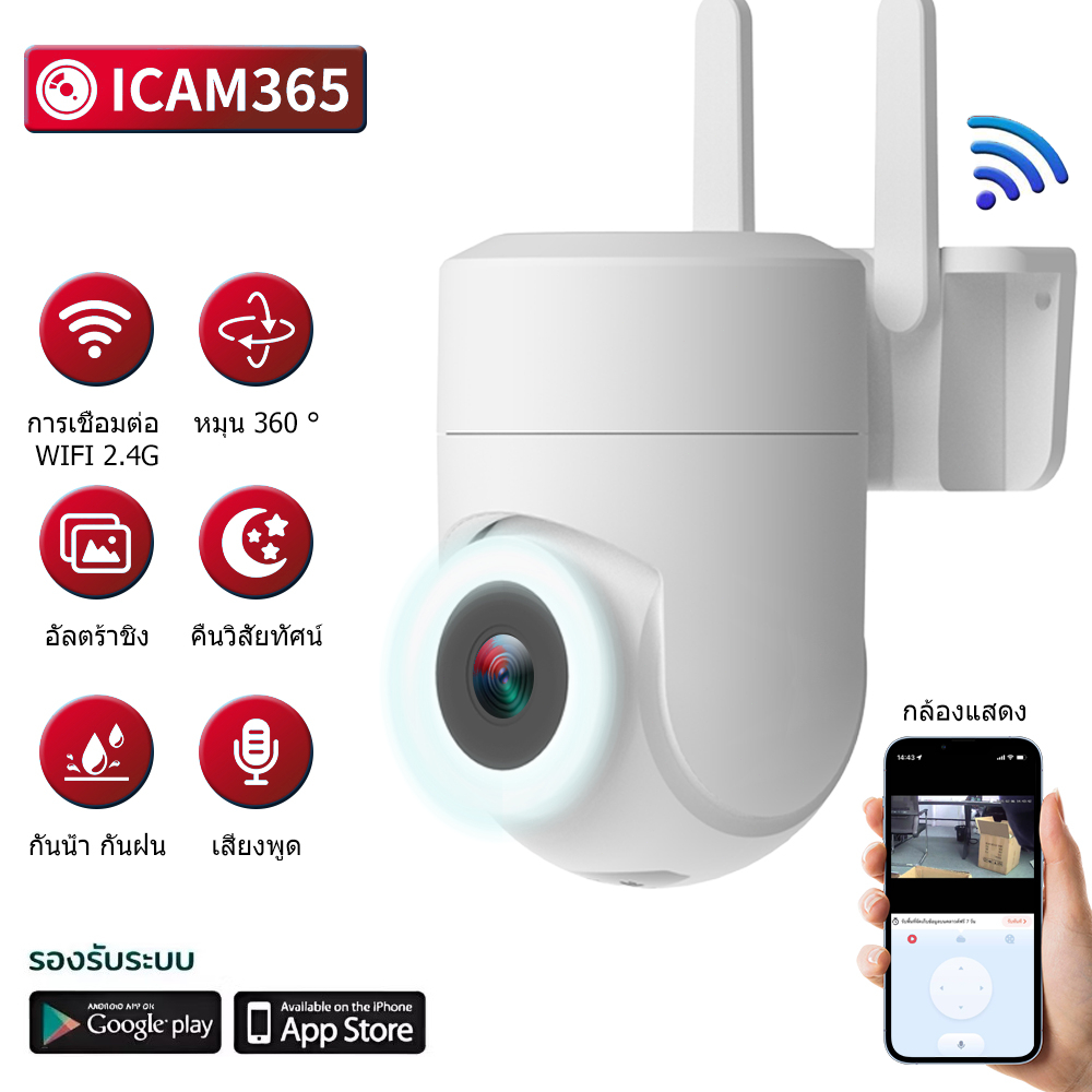 iCam365 WIFI กล้องวงจรปิด IP66 กันน้ำอัจฉริยะคืนวิสัยทัศน์โหมด Full HD 500 วัตต์พิกเซลปลุก ...