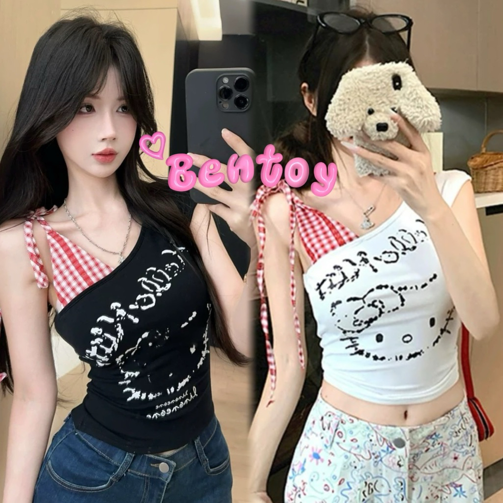 Bentoy(bratop1196)เสื้อกล้ามลายคิตตี้ สายหวานปนเปรี้ยว ตัดเย็บไหล่ลายส ...