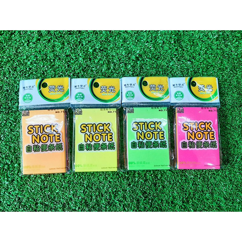STICK NOTE โพสท์อิท กระดาษโน๊ต คละ 4 สี นีออน ขนาด 2x3, 3x3, 3x4 นิ้ว ...
