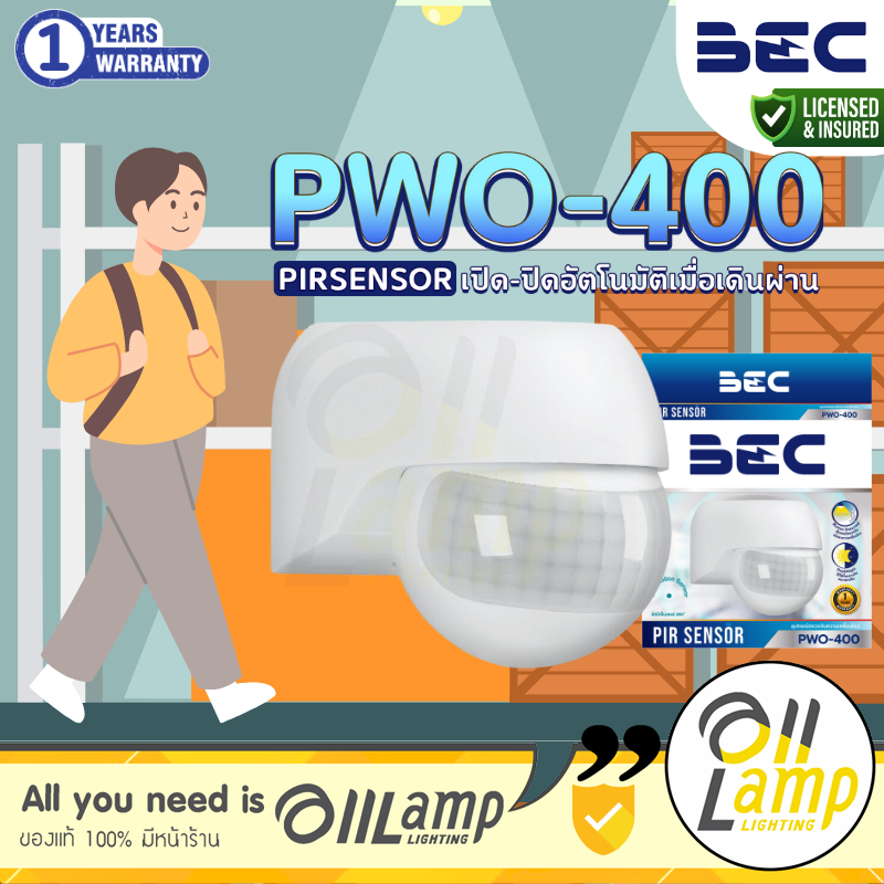BEC PIR Motion Sensor PWO-400 IP44 เซ็นเซอร์ ตรวจจับ ความเคลื่อนไหว ราคารวมแวท ออกใบกำกับภาษีได้ ...