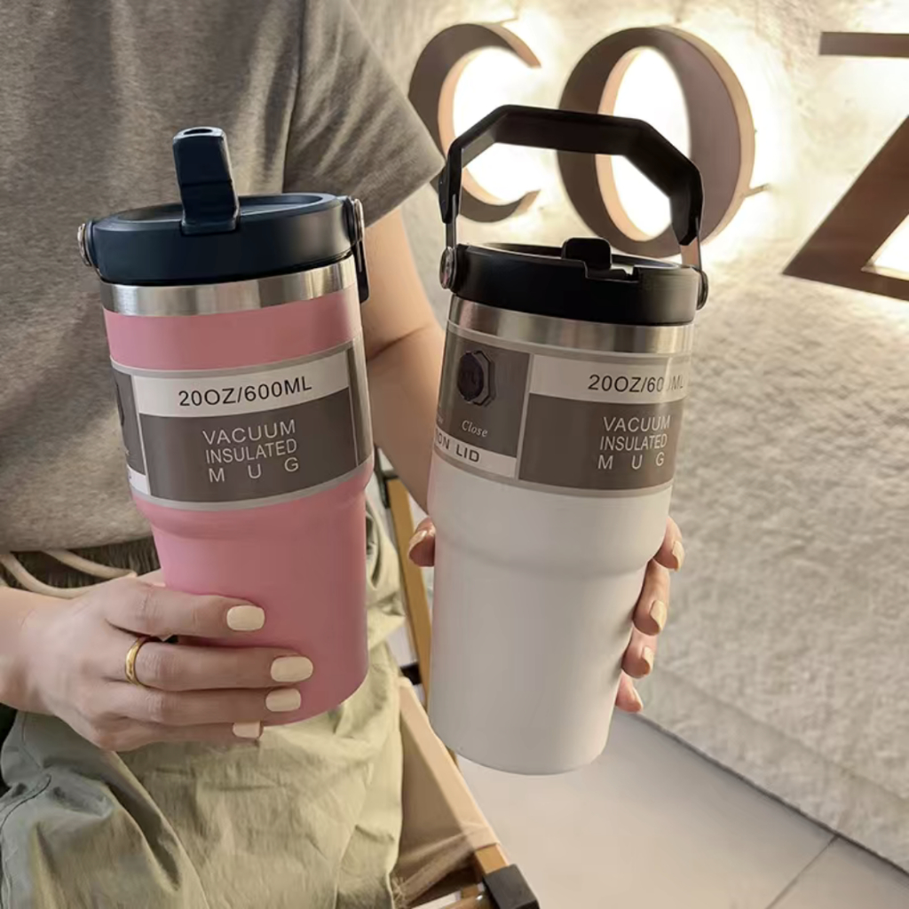 แก้วสแตนเลส304 รุ่นมีหูหิ้วมีหลอด แก้วเก็บความเย็น อุณหภูมิร้อน 890ML 30oz จัดส่งได้ตลอดเวลา ...