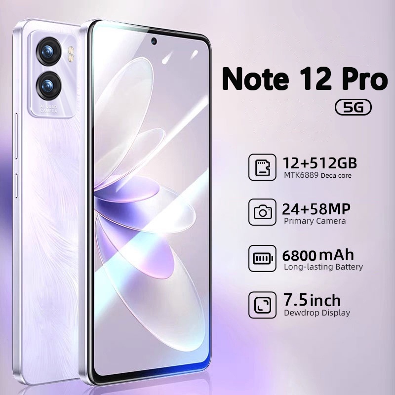 โทรศัพท์มือถือNote12 Pro 7.5นิ้ว รองรับ2ซิม แรม12GB รอม512GB 6800mAh รองรับ 2 ซิมการ์ด โทรศัพท์ ...