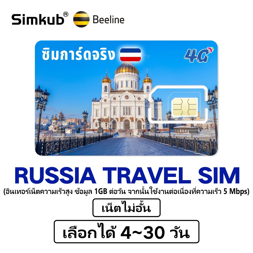 Russia SIM ซิมท่องเที่ยว รัสเซีย เน็ตไม่จำกัด รองรับ 4G เลือกได้ 4-30 ...