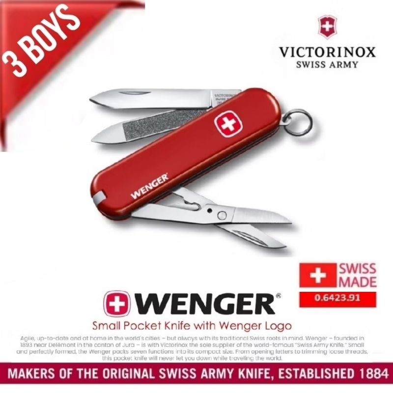 Victorinox WENGER Logo Small Pocket Knife 65mm (Red) กรรไกรขอบหยักและ ...