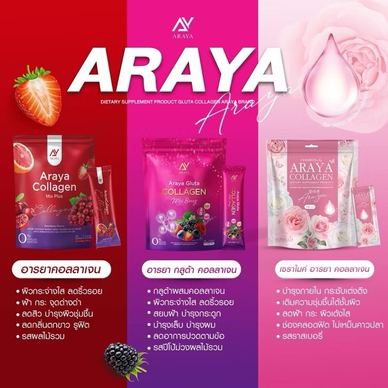 ARAYA Gluta Collagen มิกซ์พลัส กลูต้า เซราไมด์ คอลลาเจนอารยา Araya collagen | Shopee Thailand