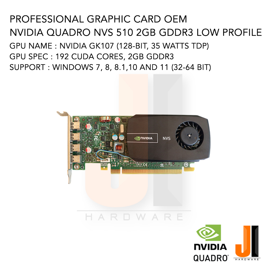 Professional graphic card Nvidia Quadro NVS 510 2GB GDDR3 OEM Low Profile ขาสั้น (สินค้ามือสอง ...