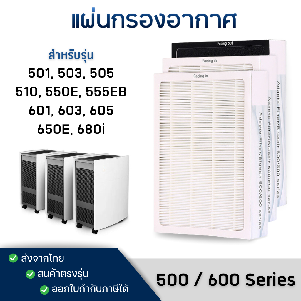 Blueair แผ่นกรองอากาศ รุ่น 501, 503, 505 510, 550E, 555EB 601, 603, 605 ...