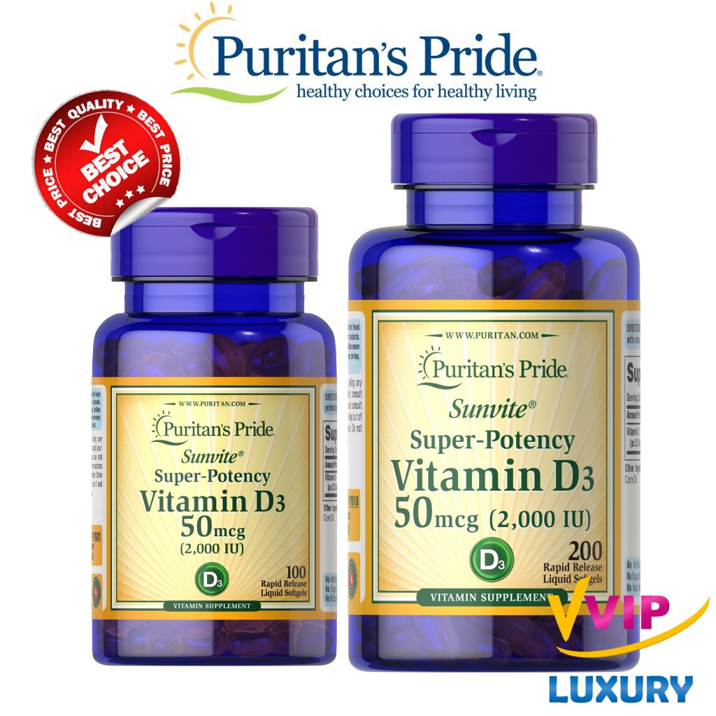 Puritan's pride Vitamin D3 50 mcg (2000 IU) 100 / 200 softgels | Shopee Thailand