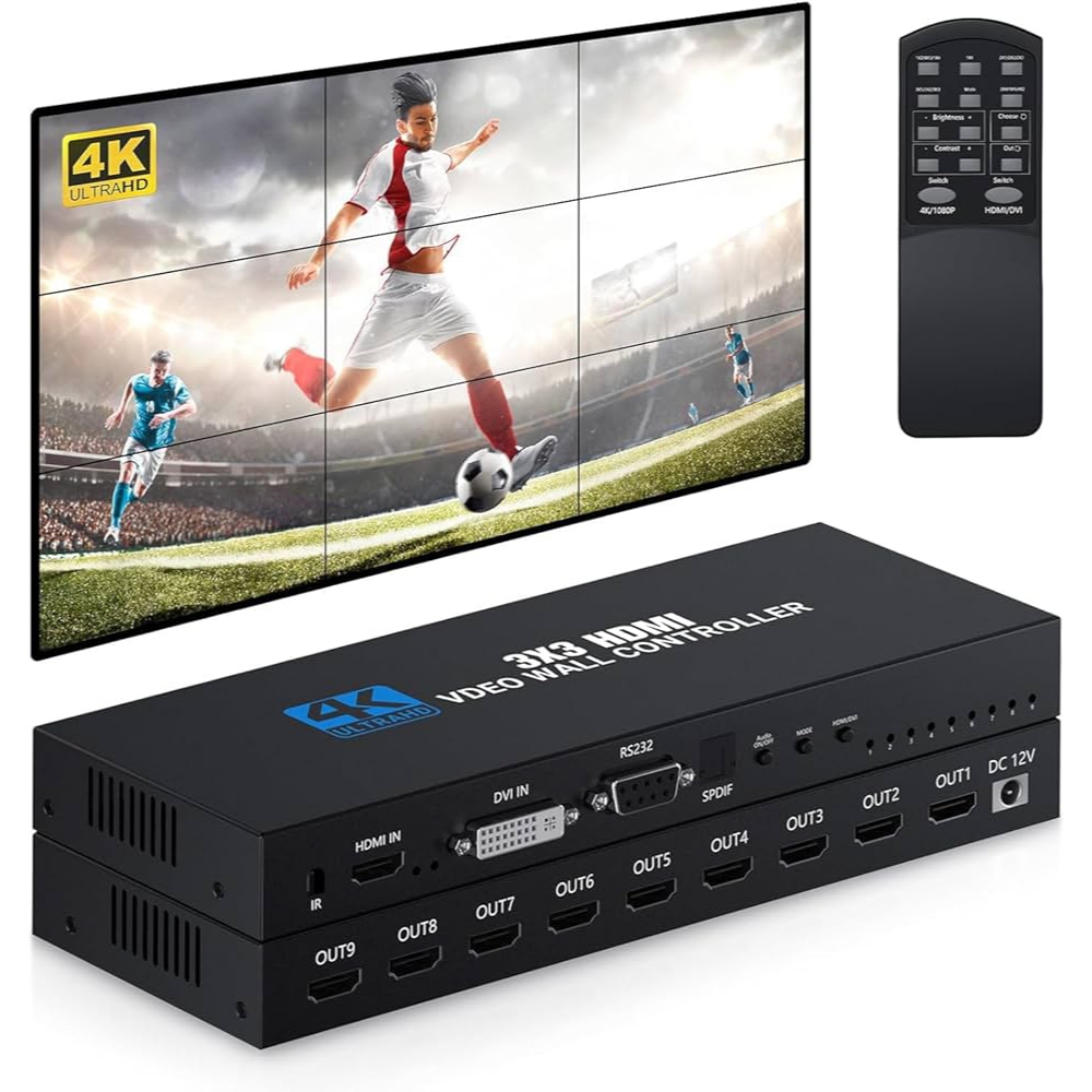 4k HDMI Video Wall Controller 3x3 1080P HDMI TV Wall Splicing ...