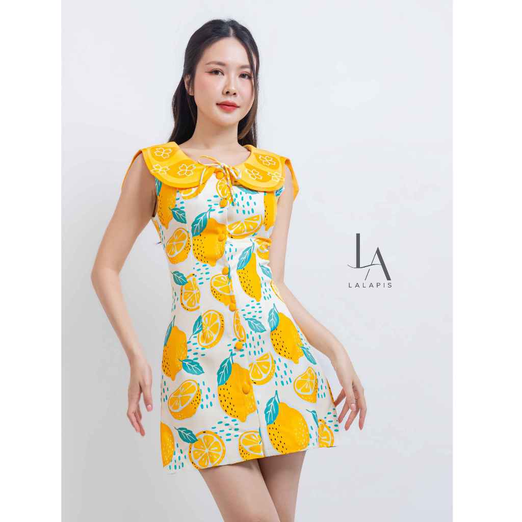 [LALAPIS] มินิเดรส ลายเลม่อนซอร์เบต์ คอปกคอบัวสุดละมุน สไตล์มินิมอล ...