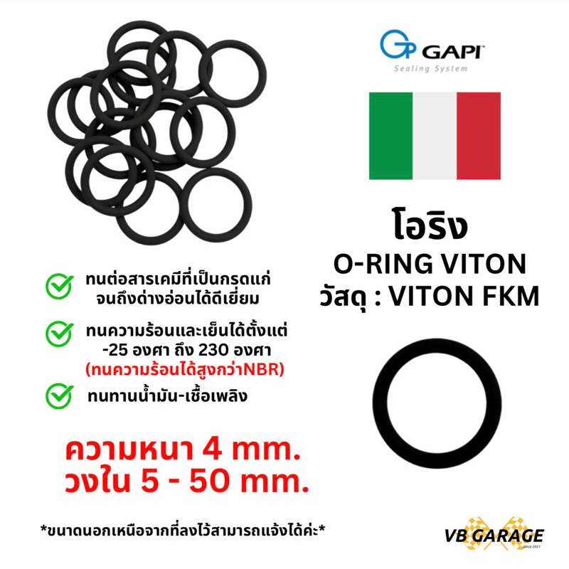 โอริงไวตัน O-Ring Viton ทนความร้อน วงใน ID 4-50 mm ความหนา 4 มิล GAPI ...