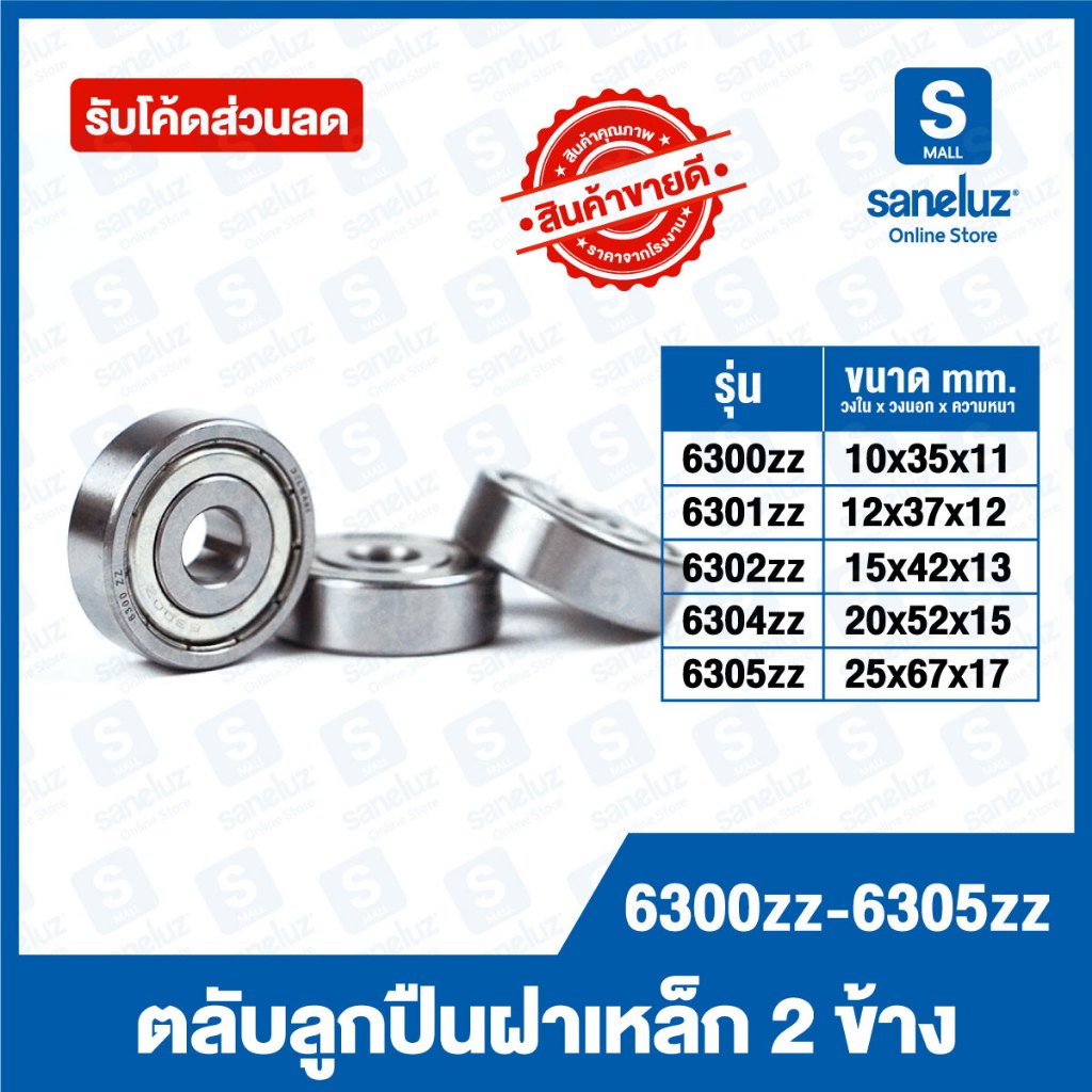 ขายส่ง ตลับลูกปืนเม็ดกลมร่องลึก ฝาเหล็ก 2 ข้าง BEARINGS รหัส 6300zz ถึง 6305zz ตลับลูกปืนฝาเหล็ก ...
