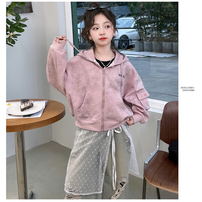 KIDSZONE เสื้อคลุมแขนยาวเด็กผู้หญิง ซิปหน้า มีฮู้ด รุ่น A2016 | Shopee Thailand