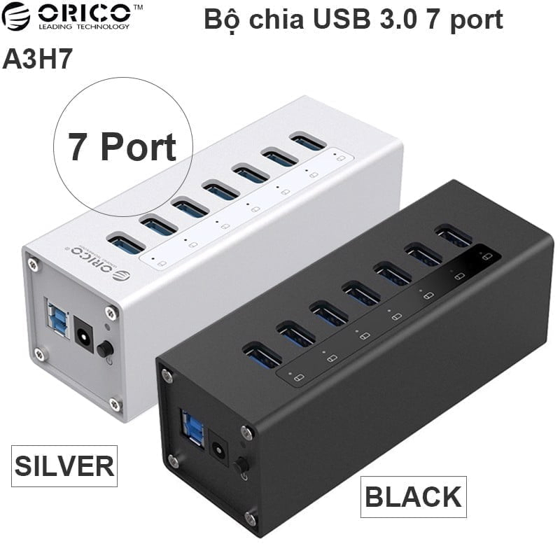 ORICO A3H7-NBC HUB 7-Ports USB 3.0 Superspeed/power 12V 2.5A(สีดำ ...