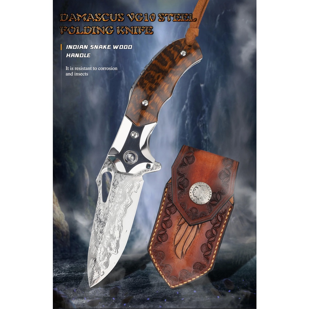 มีดพับดามัสกัส pocket knife Alvely ใบ 2.7" Damascus VG10, Flipper Ball ...