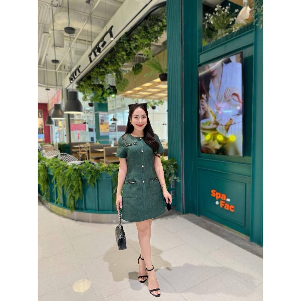 AN552 เดรสทวิตกระดุมหน้าแต่งกระเป๋า The Alner Women Clothing Dress Lady ผู้หญิง เสื้อผ้า ...