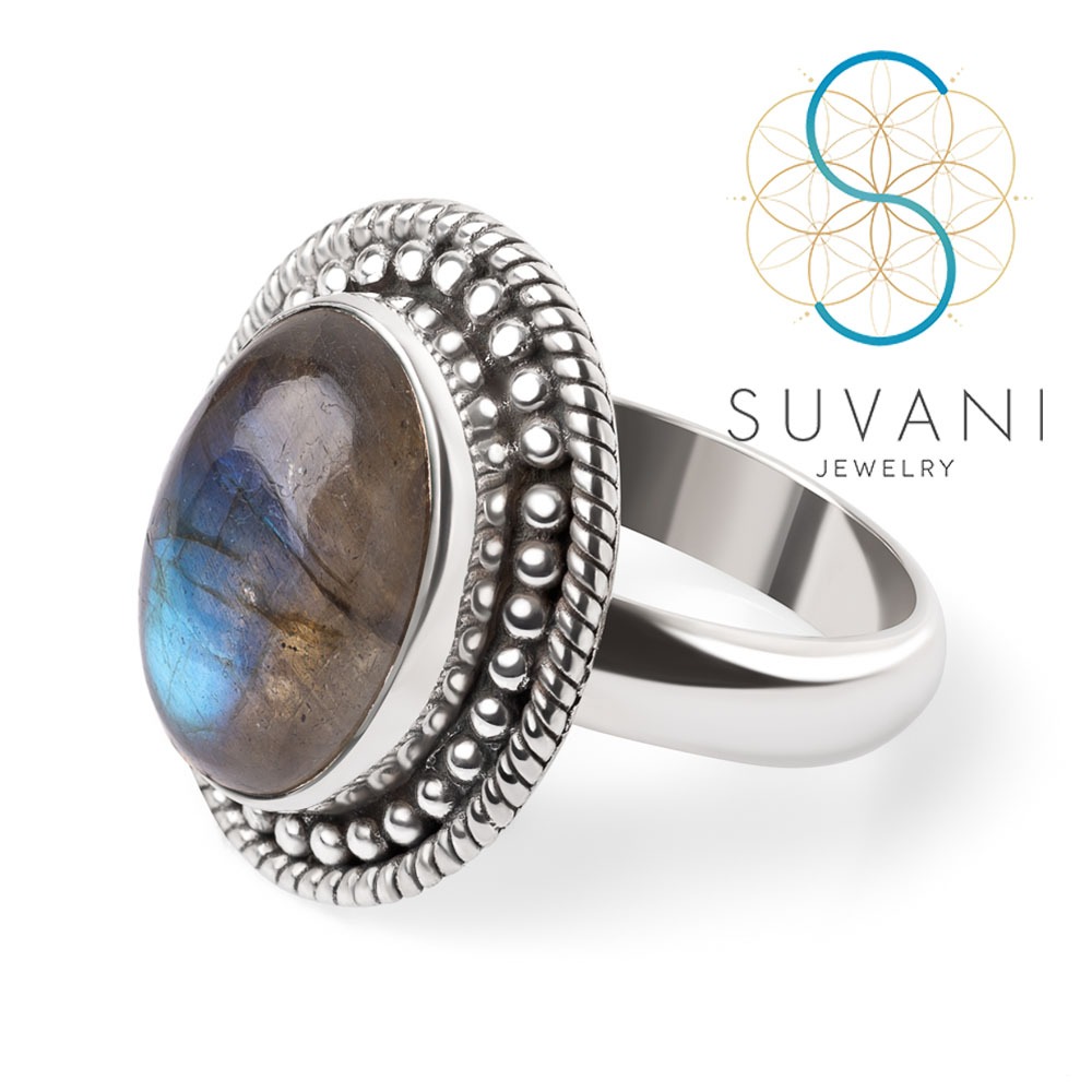 SUVANI เงินแท้ 92.5% แหวนหินลาบลาดอไลต์ (Labradorite) หินมงคล แหวนไซส์ ...