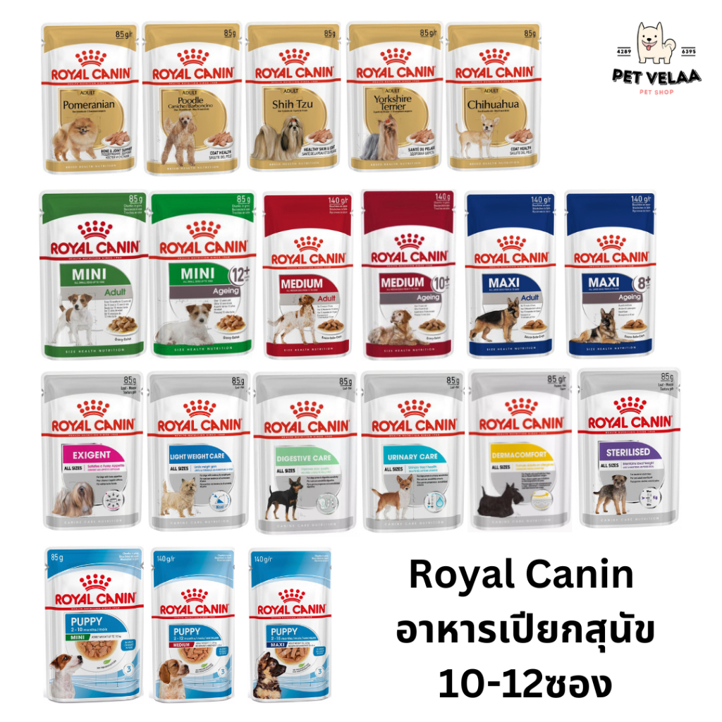 (ยกโหล)Royal Canin อาหารเปียกสุนัข ยกโหล10-12ซอง สูตร Mini, Medium, Maxi, breed สำหรับทุกช่วงวัย ...