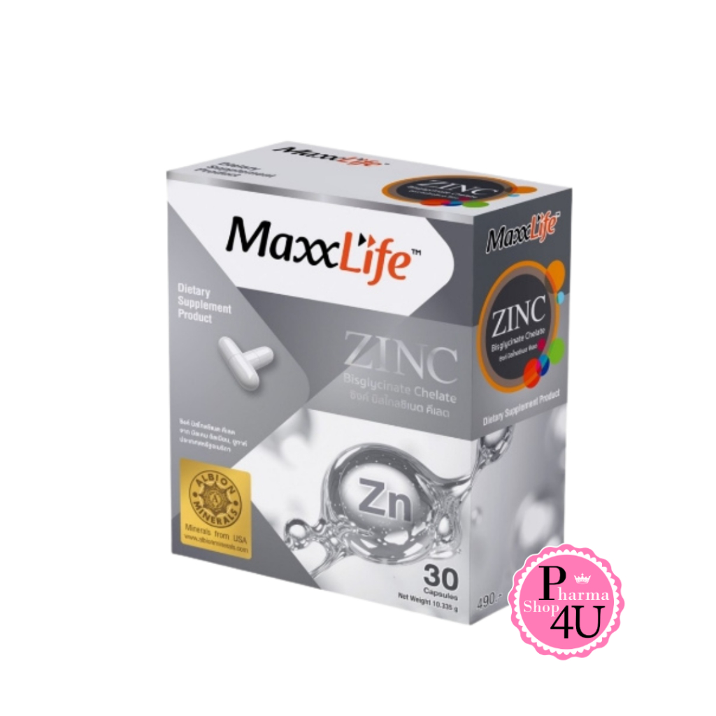 ดูดซึมพร้อมใช้งาน MaxxLife Zinc(ซิงก์) Amino Acid Chelate (30 แคปซูล ...