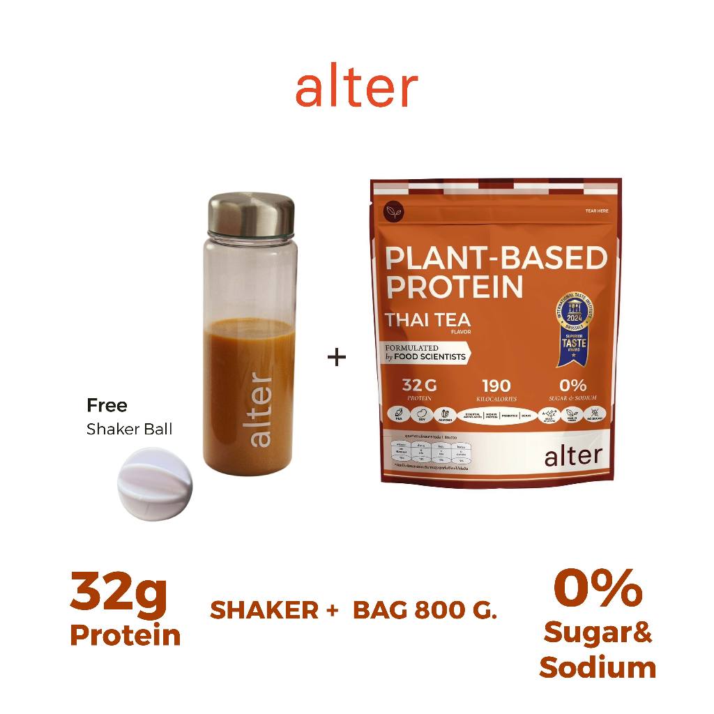 1 bag with Alter Shaker : Alter Plant-Based Protein Thai tea ชาไทย ขนาด ...