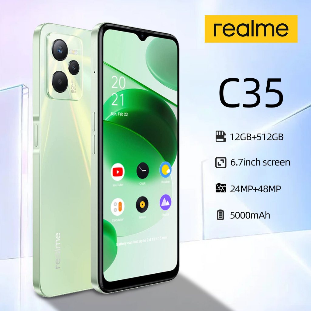 [คลังสินค้าพร้อม] Realme C35 โทรศัพท์มือถือดั้งเดิม (12+256GB) 4G/5G Android Dual SIM 24mp+48mp ...