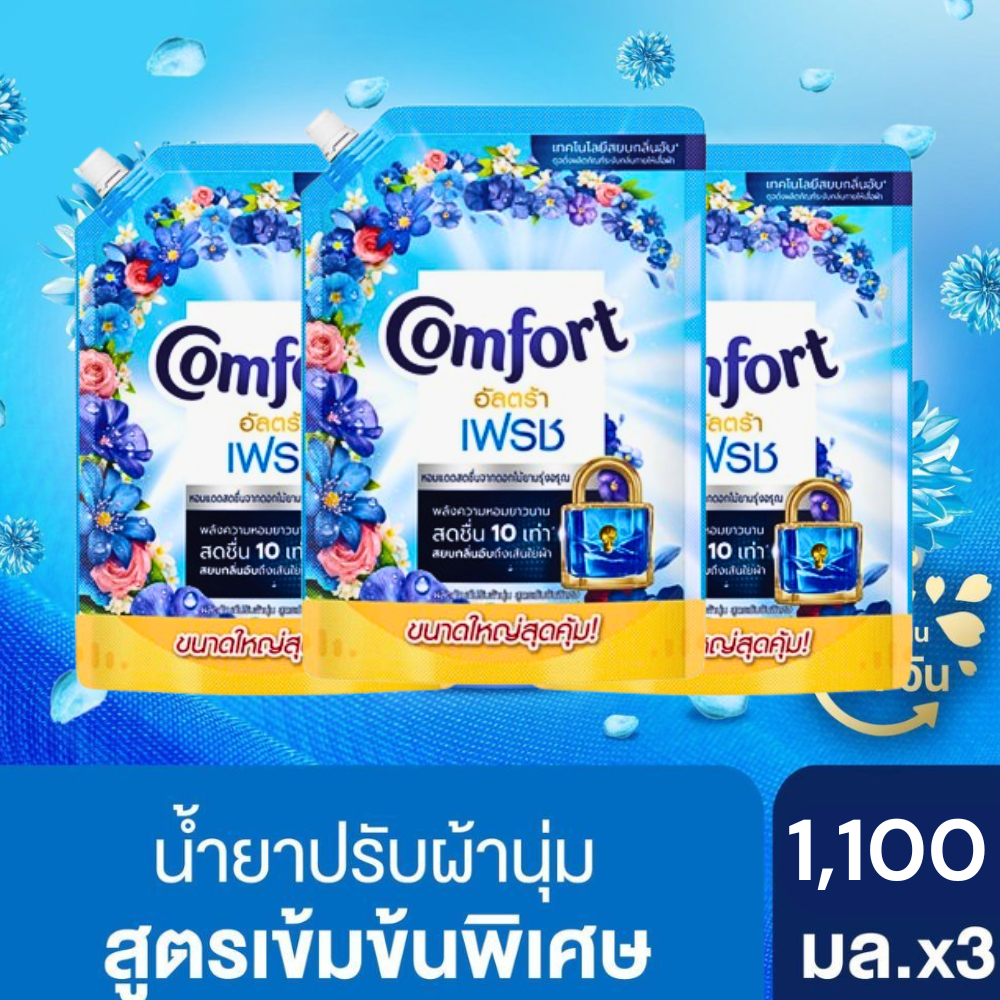 [แพ็ค3ถุง] Comfort Ultra คอมฟอร์ท อัลตร้าปรับผ้านุ่มสีฟ้า x3 ถุง ...