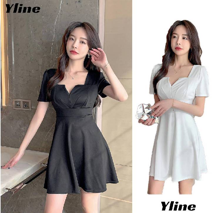 YLINE กระโปรงแขนสั้นเอวมีสไตล์สีบริสุทธิ์ซ่อมแซมกระโปรงสั้นบาง | Shopee ...