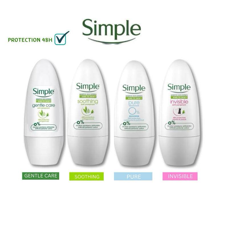 โรลออน SIMPLE Anti-Perspirant Deodorant 45ML | มี 4สูตร Gentle, Care ...