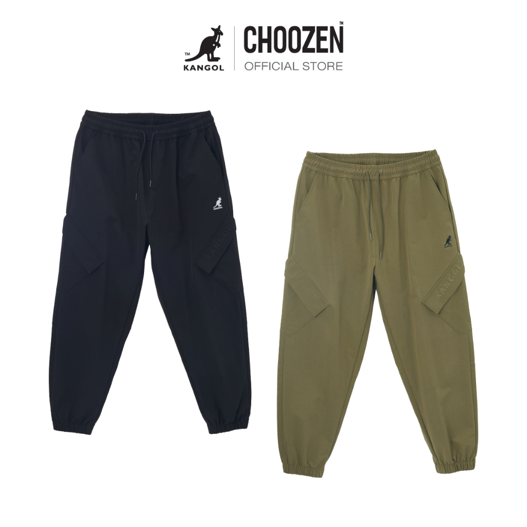 KANGOL Pants กางเกงขายาวปักลายโลโก้ KANGOL สีดำ , กากี unisex 64551520 ...