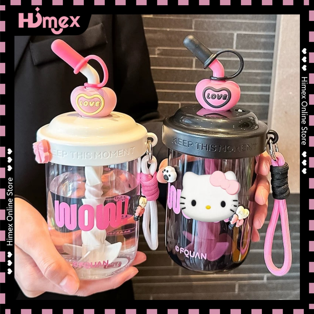 Himex แก้วน่ารัก ปั่นด้วยอัตโนมือ พร้อมสติ๊กเกอร์ 3D ขวดน้ำพกพา 580ml แก้วพลาสติก พร้อมหลอด ...