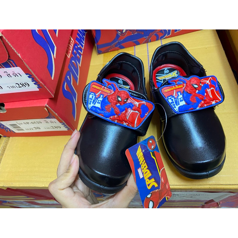 รองเท้านักเรียนอนุบาลผ้าใบสีดำ สไปเดอร์แมน (มีไฟ) รุ่น SP6529 | Shopee ...