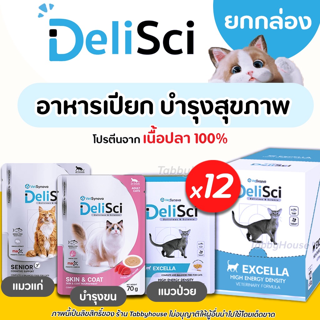 (ยกกล่อง 12ซอง) DeliSci Excella อาหารเปียก ฟื้นฟูสําหรับสัตว์ป่วย แมว ...