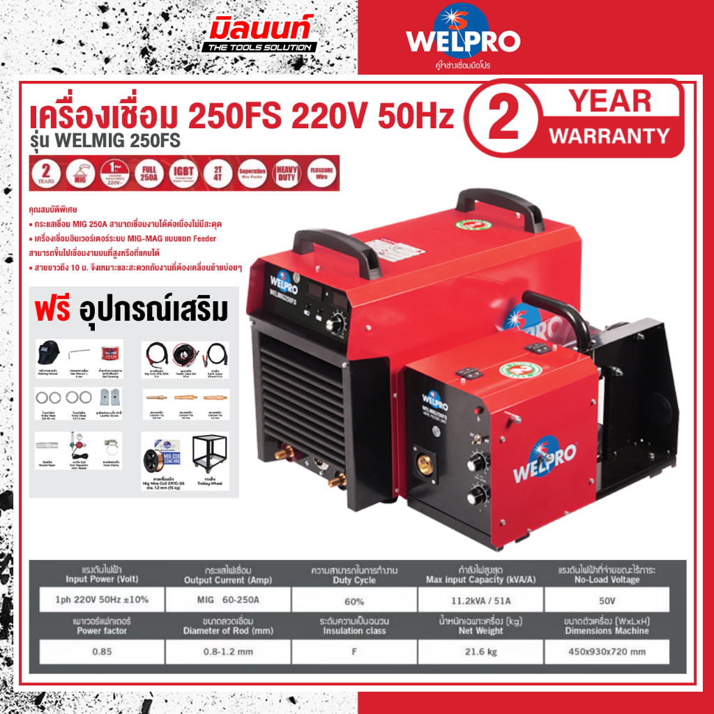 WELPRO - WELMIG 250FS เครื่องเชื่อม WELPRO MIG 250FS / 220V 50Hz | Shopee Thailand