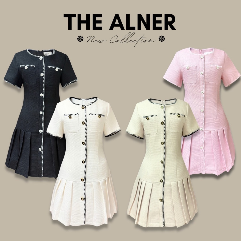 AN778 เดรสคอกลมกระดุมหน้าแต่งขอบถัก The Alner Women Clothing Lady ...