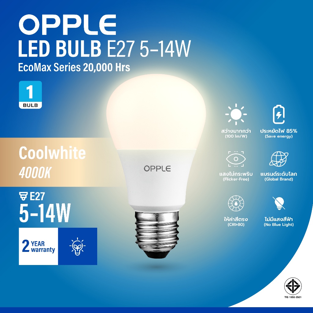 OPPLE | หลอดไฟ LED BULB ขั้ว E27 EcoMax 5W/7W/9W/12W/14W แสงธรรมชาติ ...