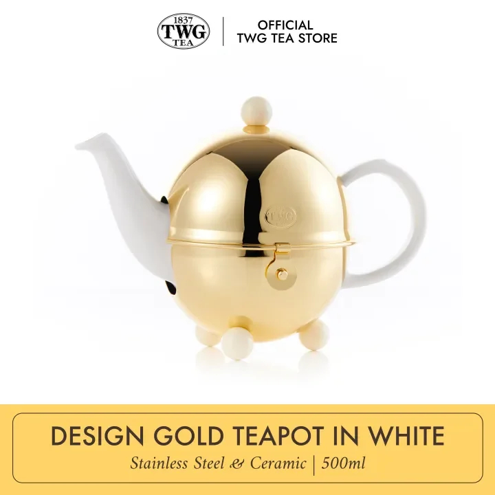 TWG Tea | Design Gold Teapot in White Ceramic with Polished 30 Micron ...