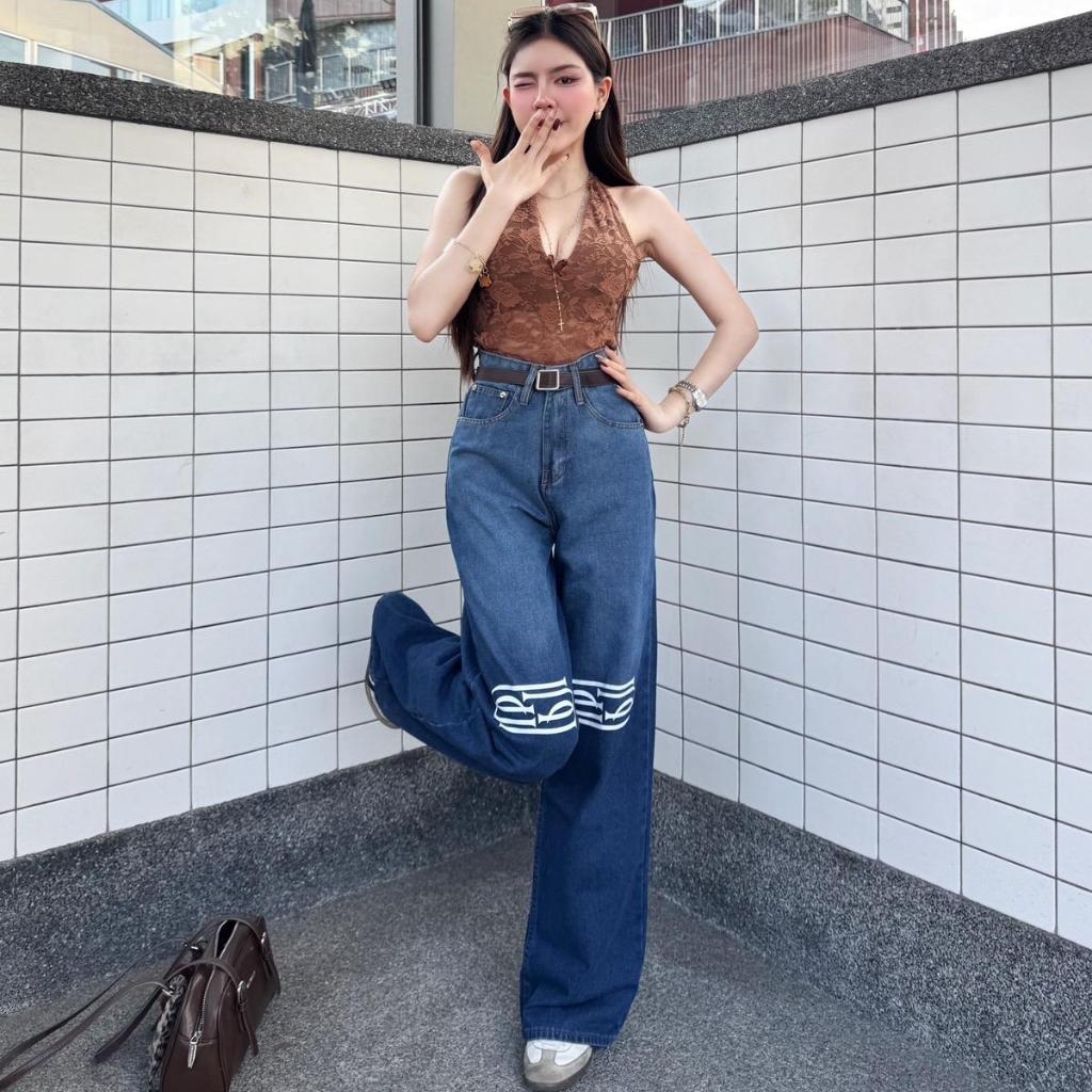 PMJ01 กระบอกกลางผ้านุ่มไม่ยืด สกรีนหน้าขา ทูโทน PATIMA JEANS | Shopee ...