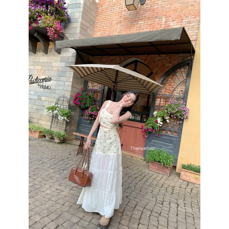 Phapassz - เซท2ชิ้น ก้ามผ้าลูกฟูกลาย แต่งระบายกระโปรงยาวพริ้วๆ ทรงสวยมากค่ะ Thanyathep | Shopee ...