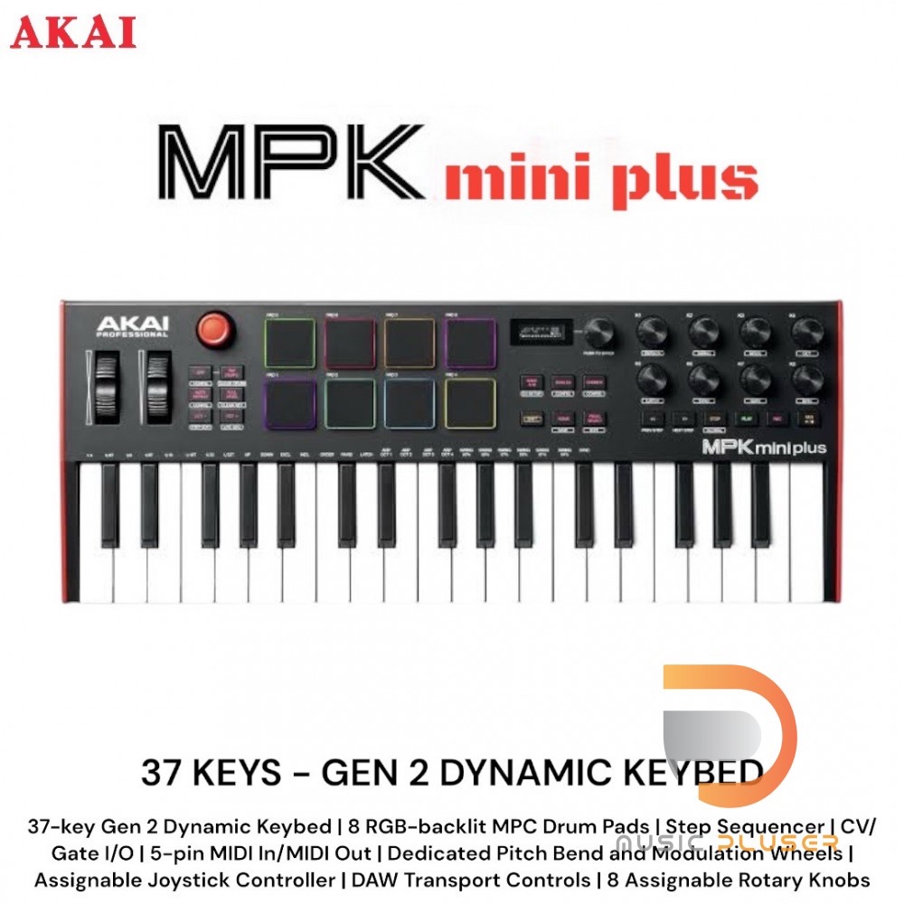 Akai MPK Mini Plus 37-key MIDI Controller 37-key Gen 2 Dynamic Keybed ...