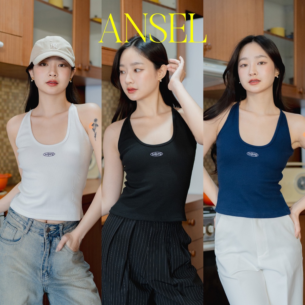 Ansel_Sp068 เสื้อกล้ามคอลึก ผ้าร่อง ปักโลโก้ สุดปัง ทรงเข้ารูป ใส่สบาย ...