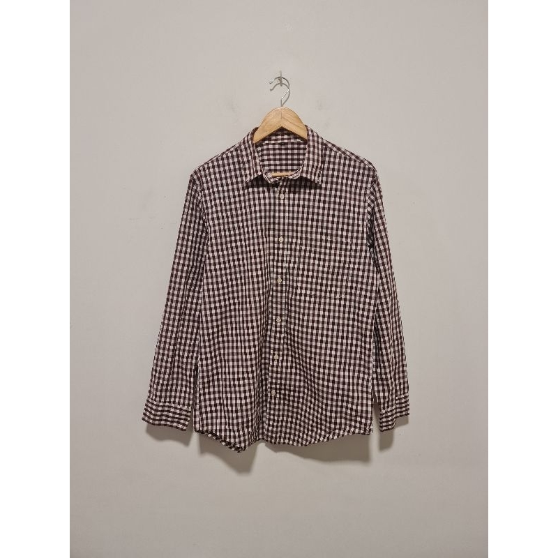 Muji เสื้อเชิ้ต สีเลือดหมู/ ขาว Size XL | Shopee Thailand